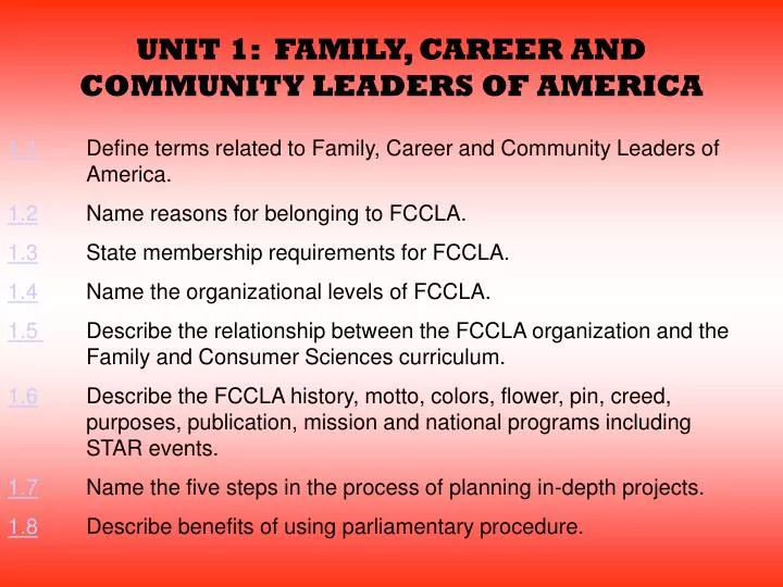 PPT - UNIT 1: FAMILY, CAREER AND COMMUNITY LEADERS OF AMERICA ...
