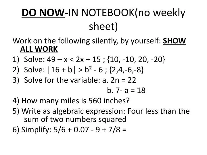PPT - DO NOW - IN NOTEBOOK(no weekly sheet) PowerPoint Presentation ...