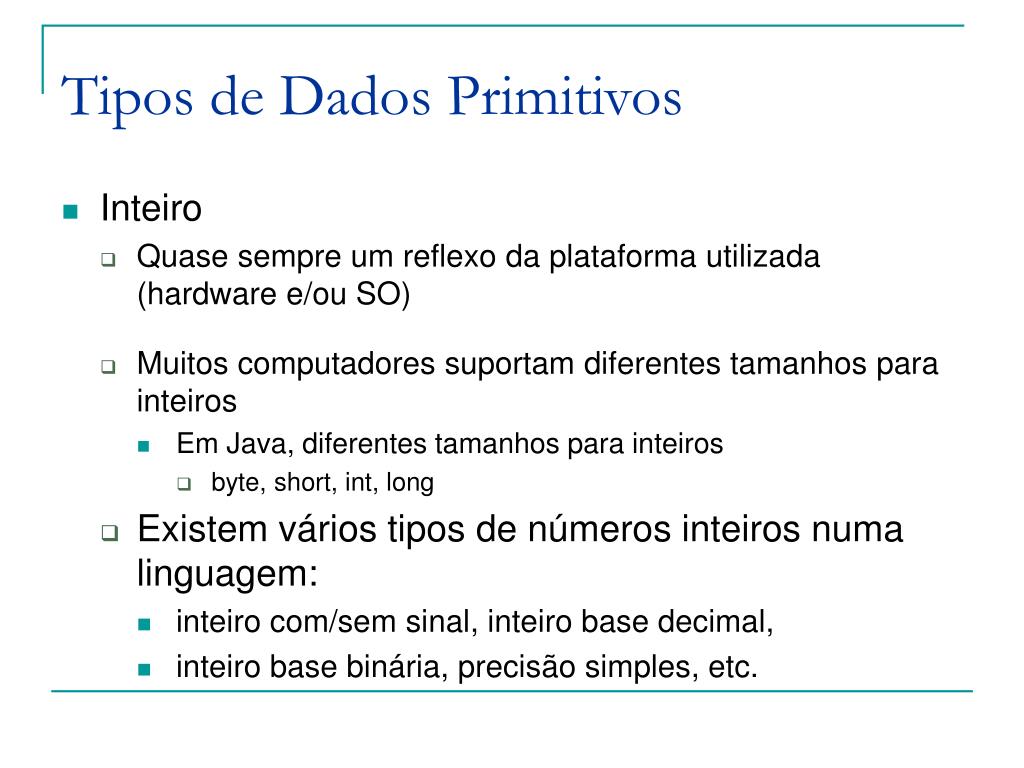 Tipos Primitivos De Dados - LIBRAIN Tipos Primitivos De Dados - LIBRAIN