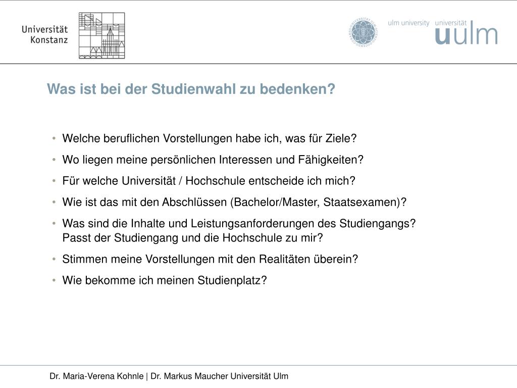PPT - Was ist bei der Studienwahl zu bedenken? Die Studienstruktur in ...