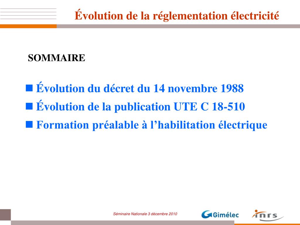 PPT - Évolution du décret du 14 novembre 1988 et de la publication UTE C 18-510 PowerPoint ...