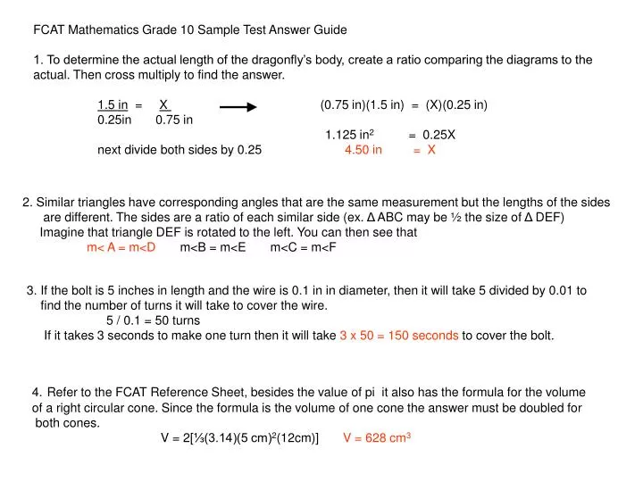 PPT - FCAT Mathematics Grade 10 Sample Test Answer Guide PowerPoint ...
