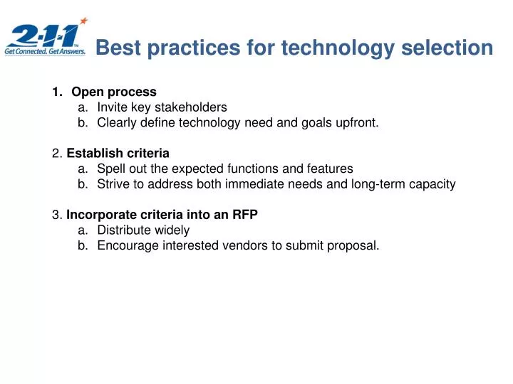 PPT - Best practices for technology selection PowerPoint Presentation ...