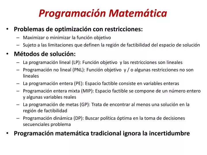 PPT - Programación Matemática PowerPoint Presentation, free download ...