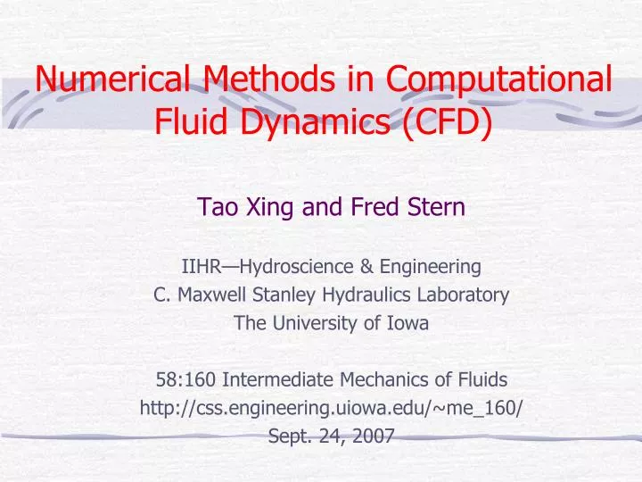 PPT - Numerical Methods in Computational Fluid Dynamics (CFD ...