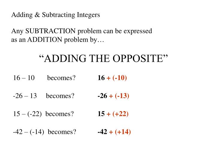 PPT - Rules for Adding & Subtracting Integers PowerPoint Presentation ...
