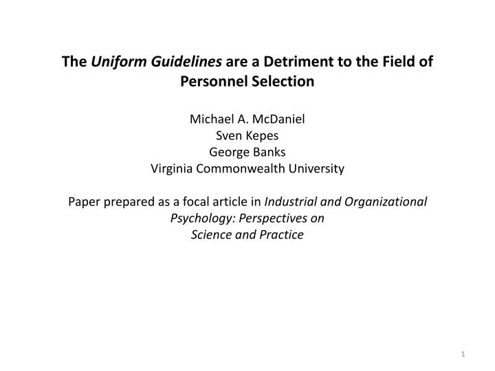 PPT - The Unfulfilled Promises of the Uniform Guidelines PowerPoint ...