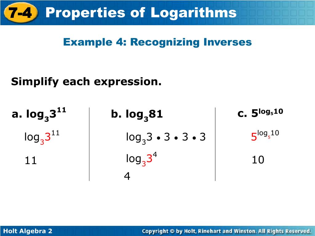 PPT - Use properties to simplify logarithmic expressions. Translate ... PPT - Use properties to simplify logarithmic expressions. Translate ...
