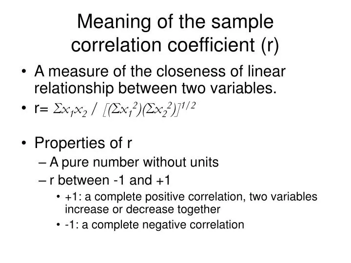PPT - Meaning of the sample correlation coefficient (r) PowerPoint ...