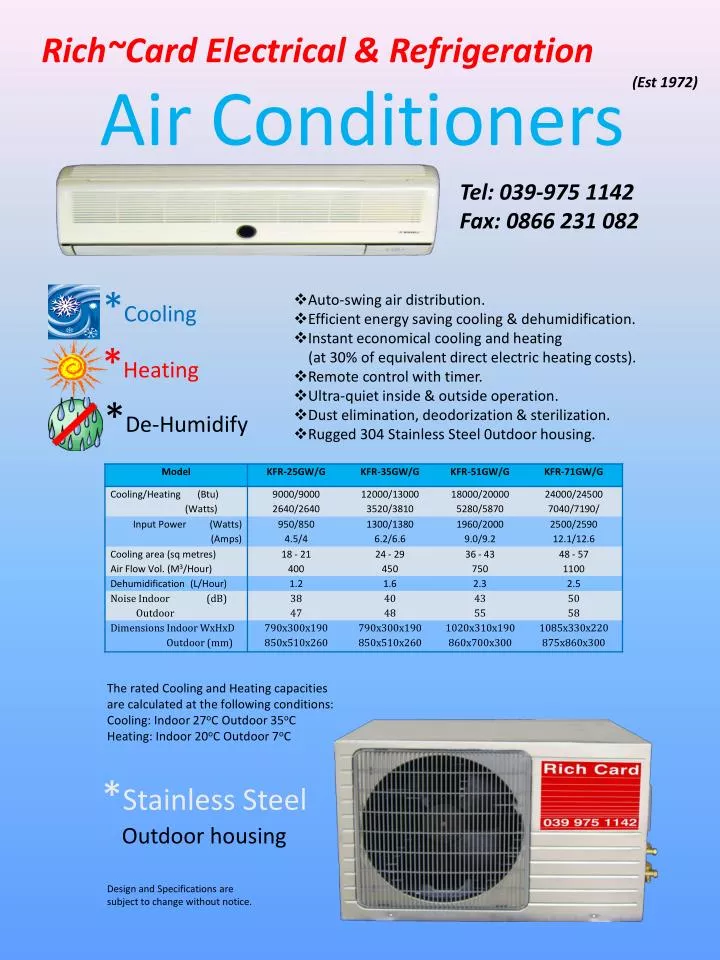 PPT - The rated Cooling and Heating capacities are calculated at the ...