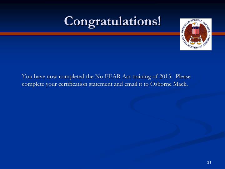 PPT - OSC 2013 NO FEAR ACT TRAINING PowerPoint Presentation - ID:5769553