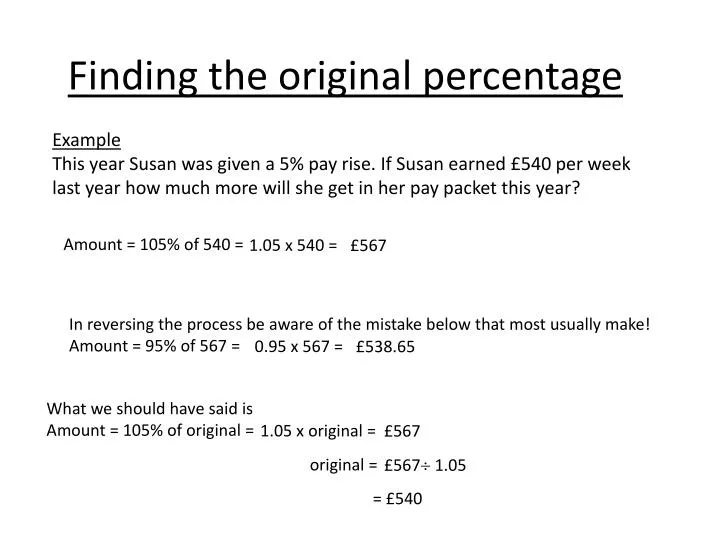 PPT - Finding the original percentage PowerPoint Presentation, free ...