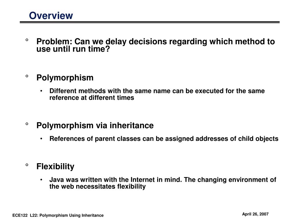 Ppt Ece 122 Engineering Problem Solving With Java Lecture 22 Polymorphism Using Inheritance