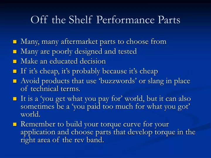 PPT - Off the Shelf Performance Parts PowerPoint Presentation, free ...