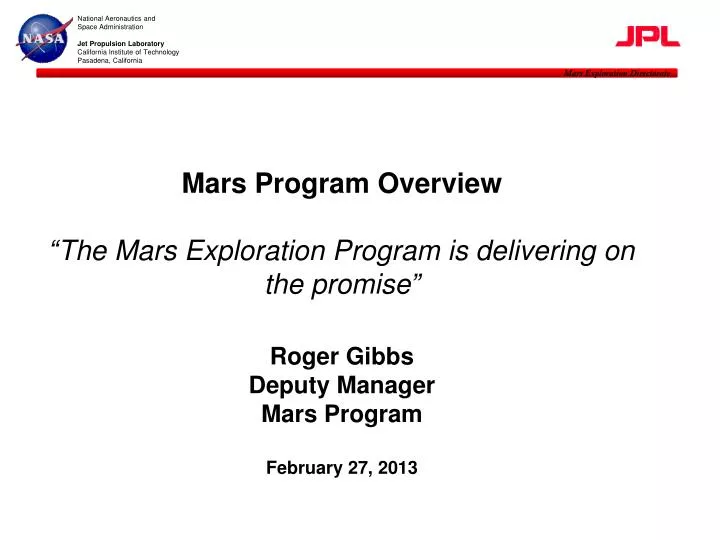 PPT - Mars Program Overview “ The Mars Exploration Program is ...