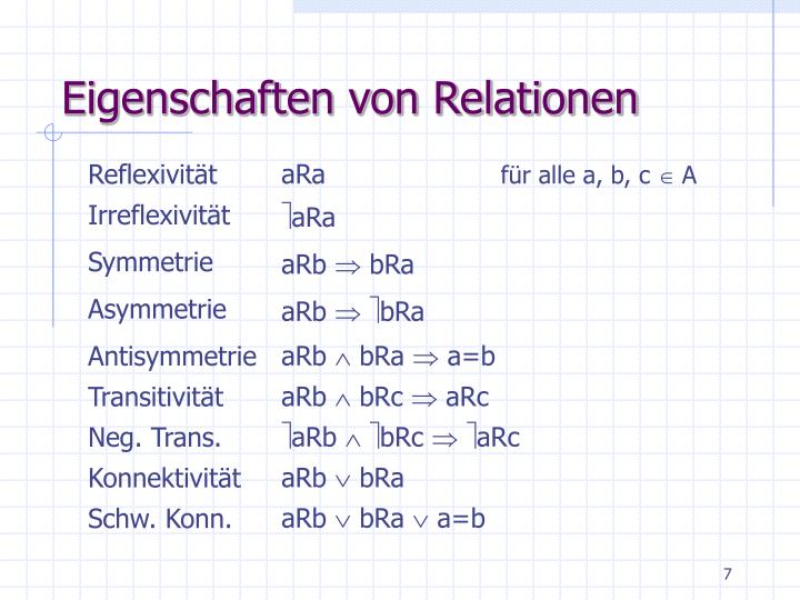 PPT - Eigenschaften von Relationen und deren Überprüfung; Definition ...
