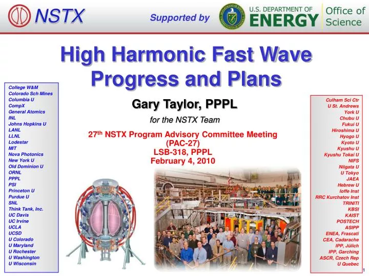 PPT - High Harmonic Fast Wave Progress and Plans PowerPoint ...