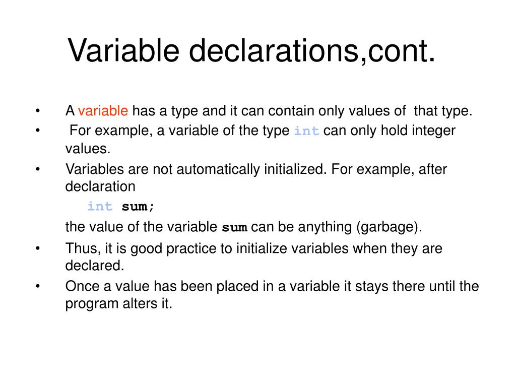 Ppt Lecture 3 4 Data Types Variables And Constant Variable Declaration Assignment Statement