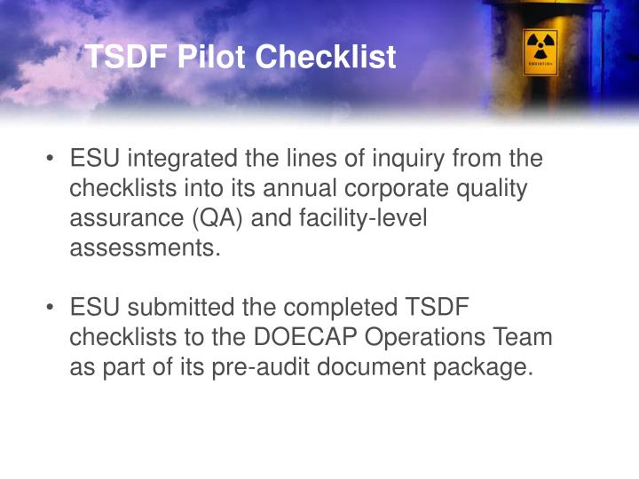 PPT - TSDF Pilot Checklist Program Alternative Audit Approach ...