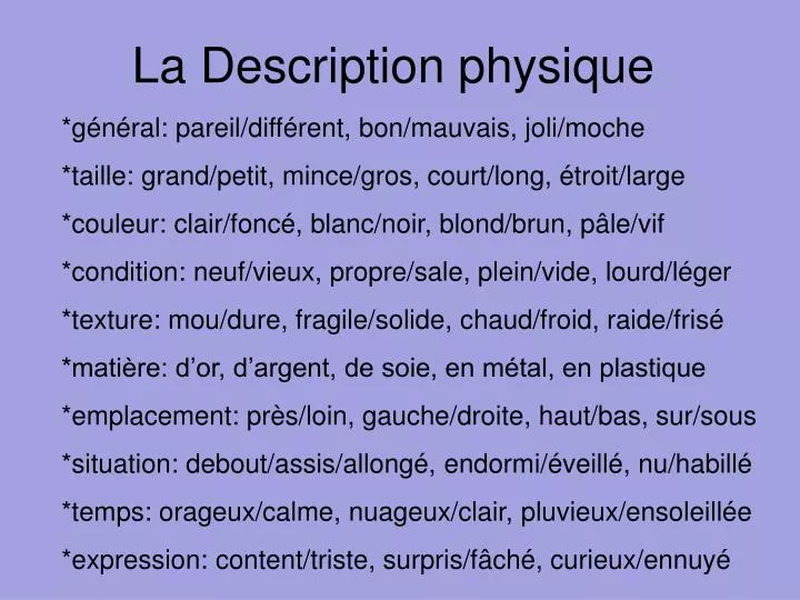 PPT - La Description physique PowerPoint Presentation, free download ...