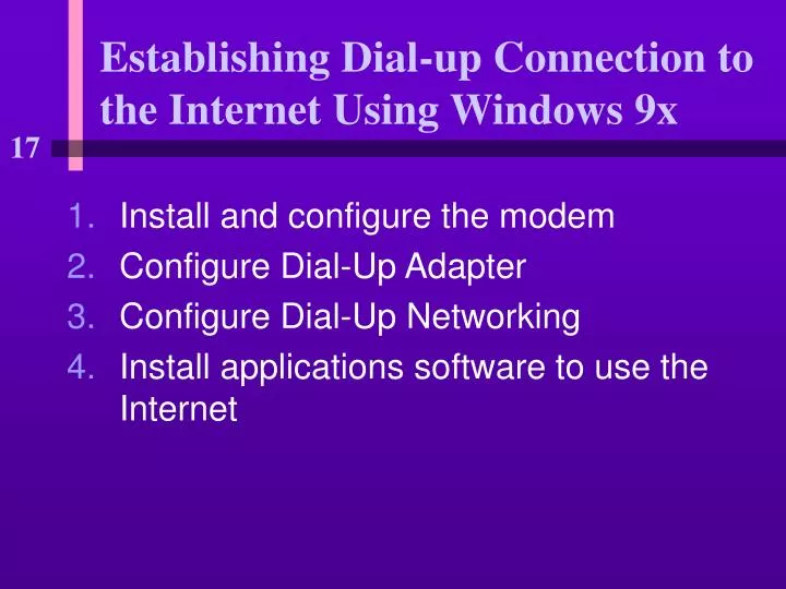 PPT - Establishing Dial-up Connection to the Internet Using Windows 9x ...