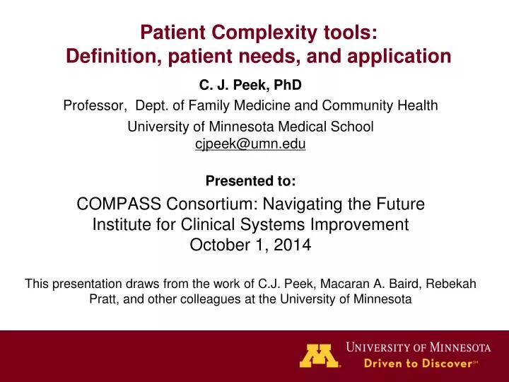 PPT - Patient Complexity tools: Definition, patient needs, and ...