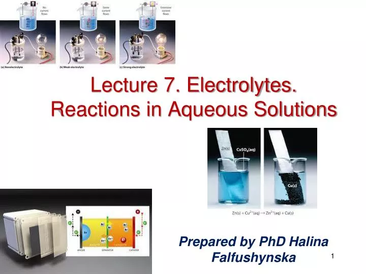 PPT - Lecture 7. Electrolytes. Reactions in Aqueous Solutions ...
