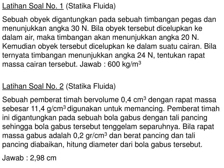 PPT - Latihan Soal No. 1 (Statika Fluida) PowerPoint Presentation, free ...