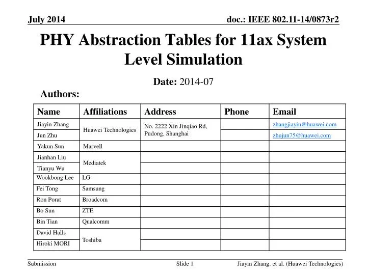PPT - PHY Abstraction Tables for 11ax System Level Simulation PowerPoint Presentation - ID:5824366