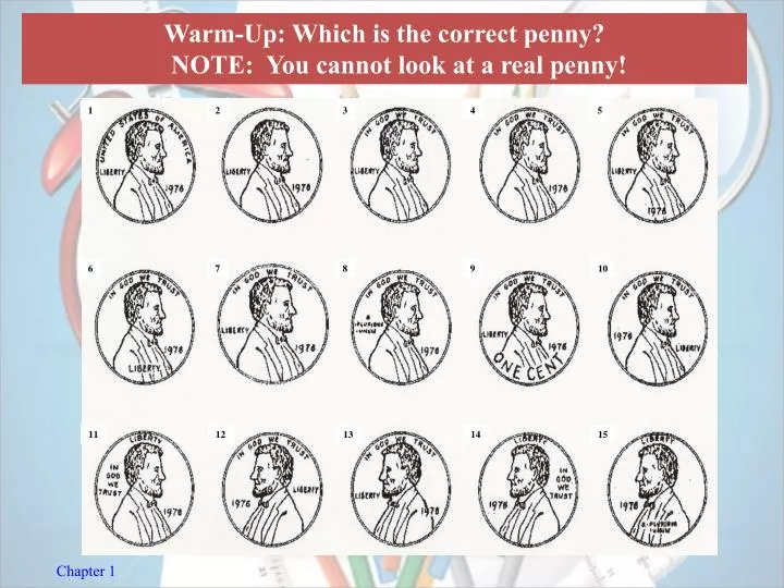 PPT - Warm-Up: Which is the correct penny? NOTE: You cannot look at a ...