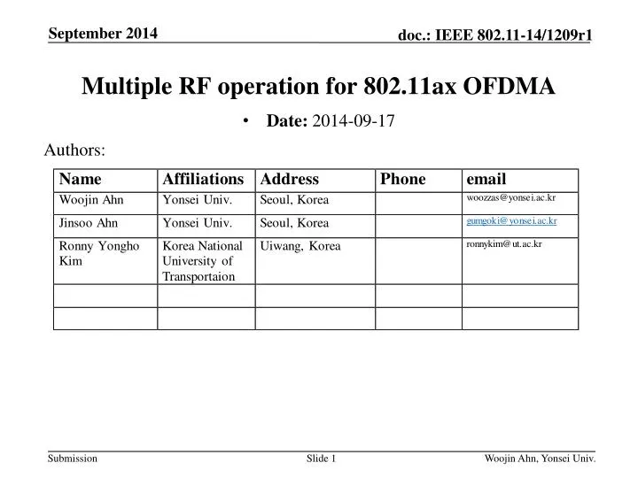 PPT - Multiple RF operation for 802.11ax OFDMA PowerPoint Presentation ...