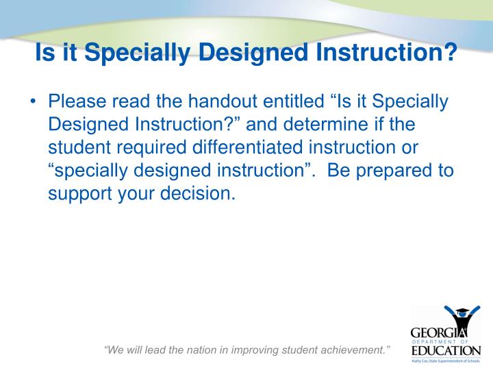 PPT - Implementing Specialized Instruction in the Standards Based ...