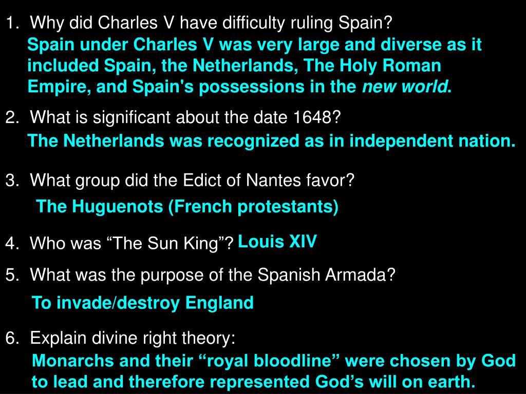 PPT - The Age of Absolutism – Ch.17 (1550-1800) I. Spain A. Answer the ...