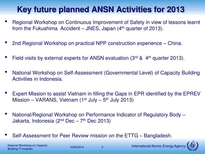 PPT - Report of the ANSN activities in 2012 and progress of planned ...