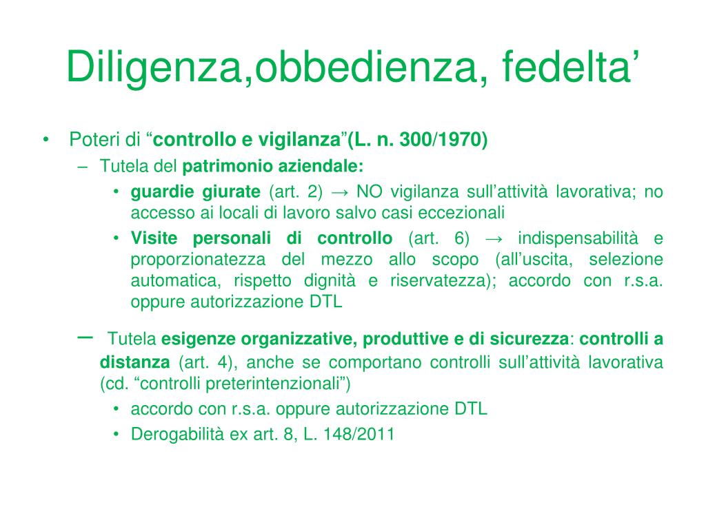 PPT - Diligenza,obbedienza, fedelta’ del prestatore di lavoro ...