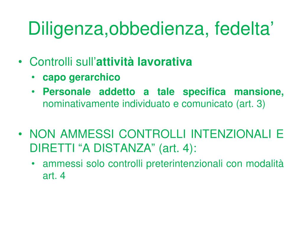 PPT - Diligenza,obbedienza, fedelta’ del prestatore di lavoro ...