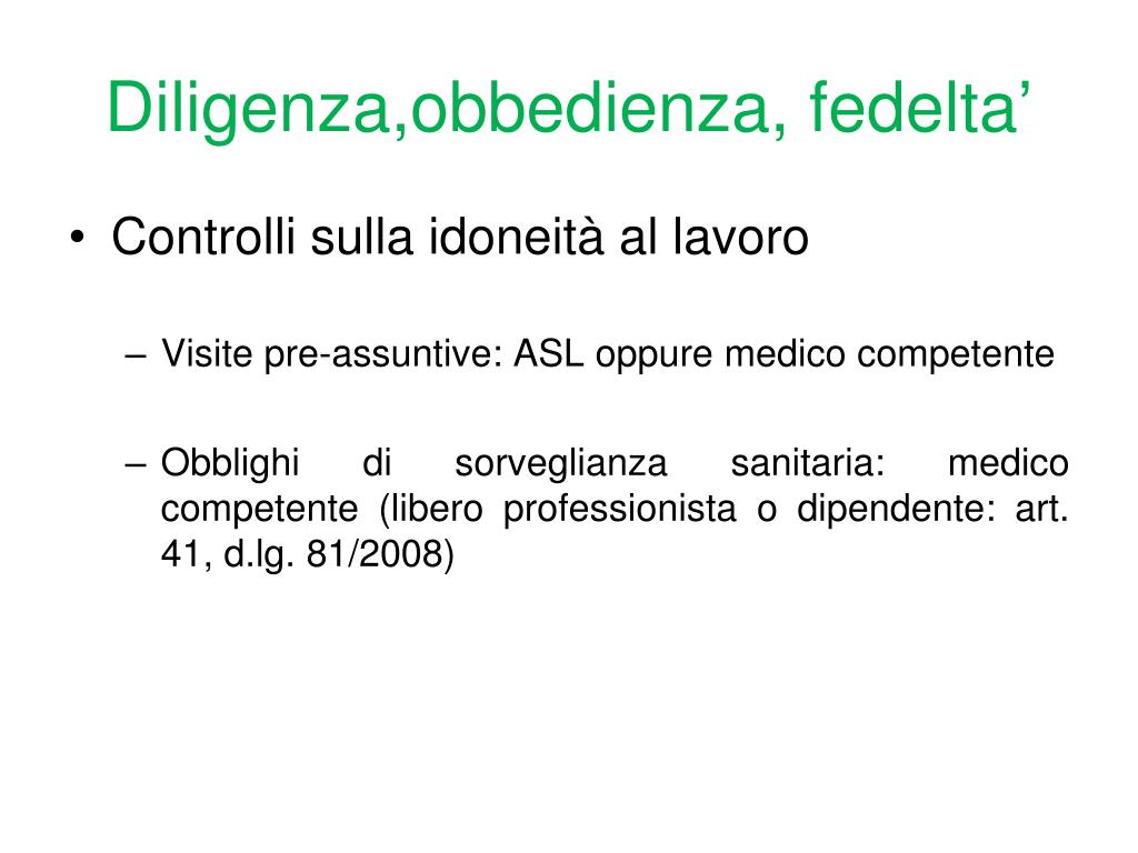 PPT - Diligenza,obbedienza, fedelta’ del prestatore di lavoro ...