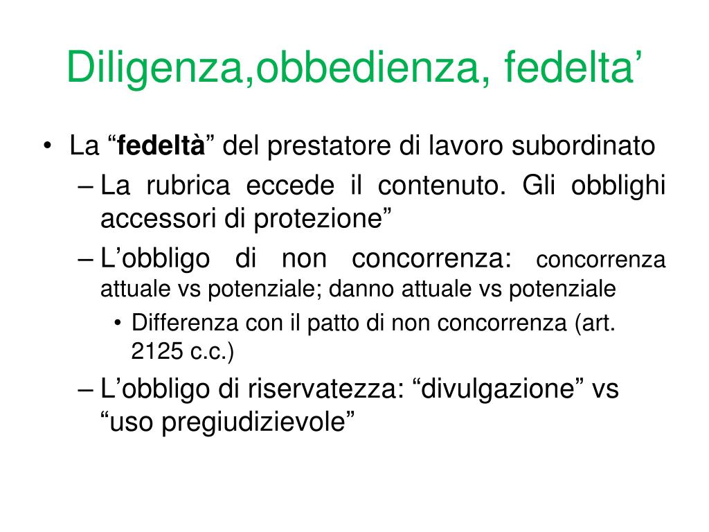 PPT - Diligenza,obbedienza, fedelta’ del prestatore di lavoro ...