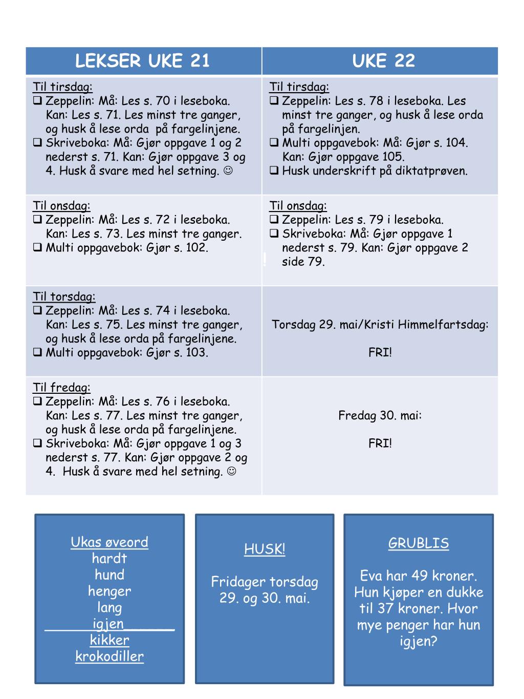 PPT - UKEPLAN FOR 2. KLASSE UKE 21 - 22 19. mai – 28. mai 2014 PowerPoint Presentation - ID:5847182
