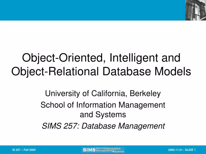 Ppt - Object-oriented, Intelligent And Object-relational Database 