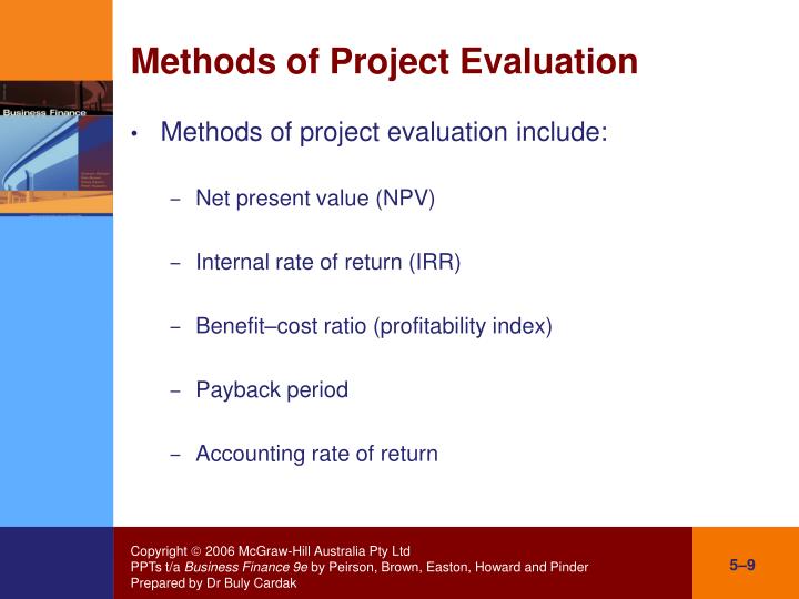PPT - Chapter 5 Project Evaluation: Principles and Methods PowerPoint ...