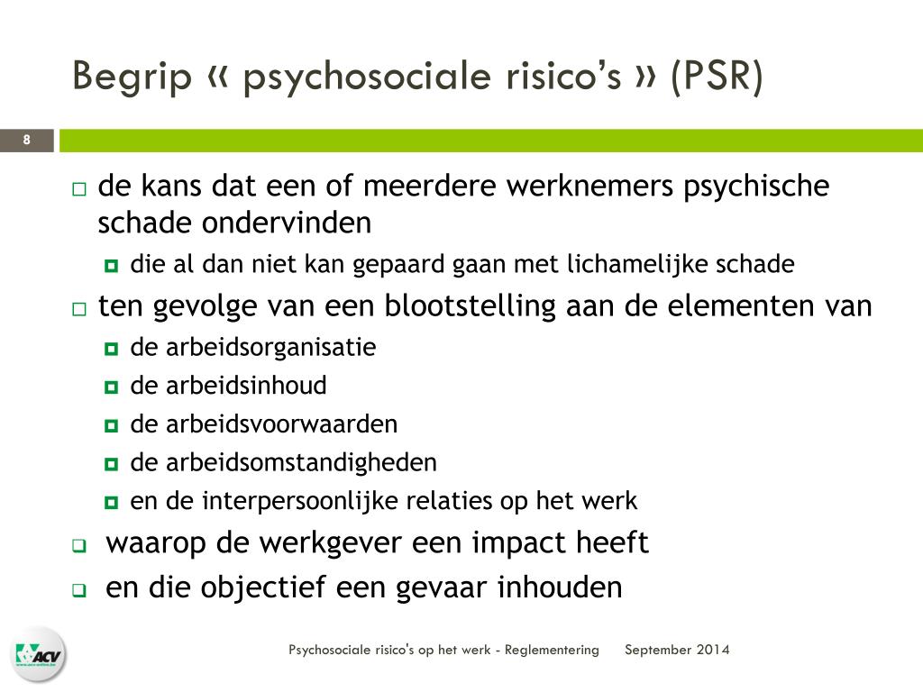 PPT - psychosociaLE RISICO’s OP HET WERK VOoRkoMEN PowerPoint ...