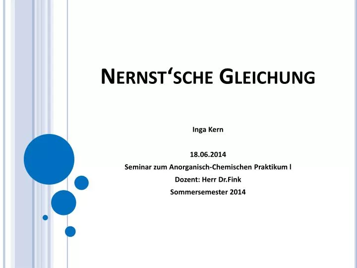 PPT - Nernst‘sche Gleichung PowerPoint Presentation, free download - ID ...
