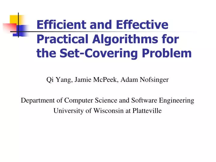 Ppt Efficient And Effective Practical Algorithms For The Set Covering
