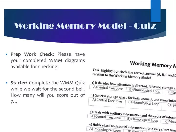 PPT - Working Memory Model - Quiz PowerPoint Presentation, free ...