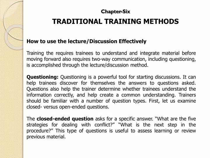 PPT - Chapter-Six TRADITIONAL TRAINING METHODS PowerPoint Presentation ...