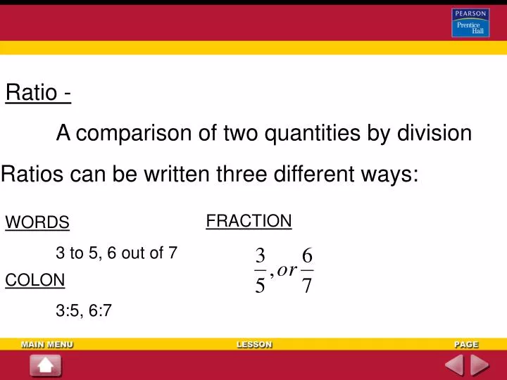 PPT - Ratio - A comparison of two quantities by division PowerPoint ...