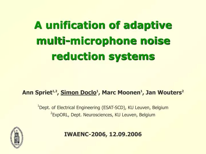 PPT - A unification of adaptive multi-microphone noise reduction systems PowerPoint Presentation ...