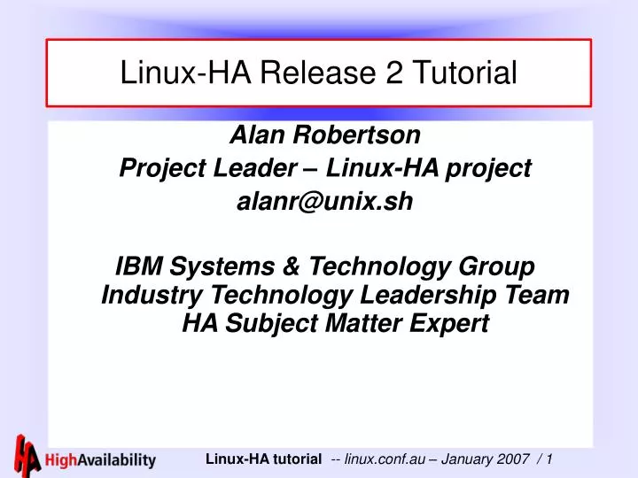 PPT - Linux-HA Release 2 Tutorial PowerPoint Presentation, free ...