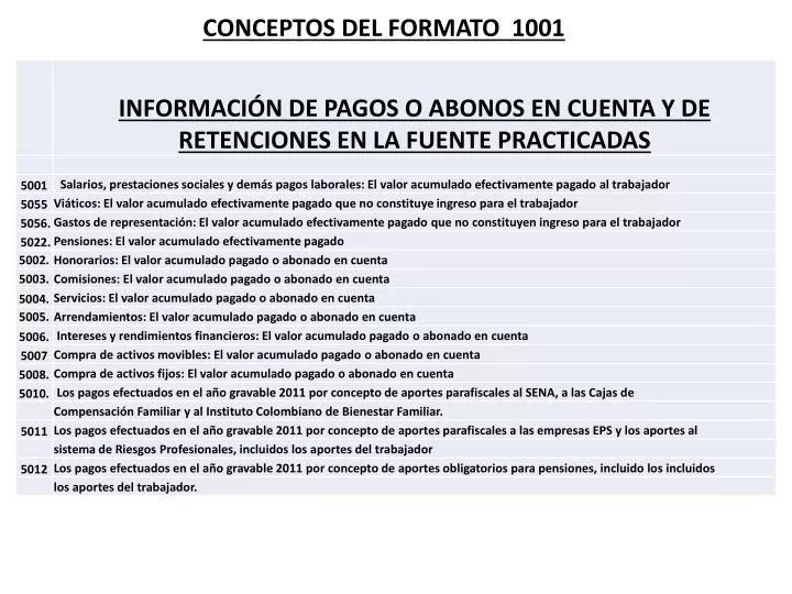 PPT - CONCEPTOS DEL FORMATO 1001 PowerPoint Presentation, free download ...